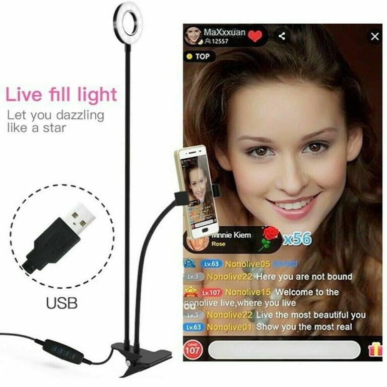 Professional Live Stream Ring Light with phone holder for staging